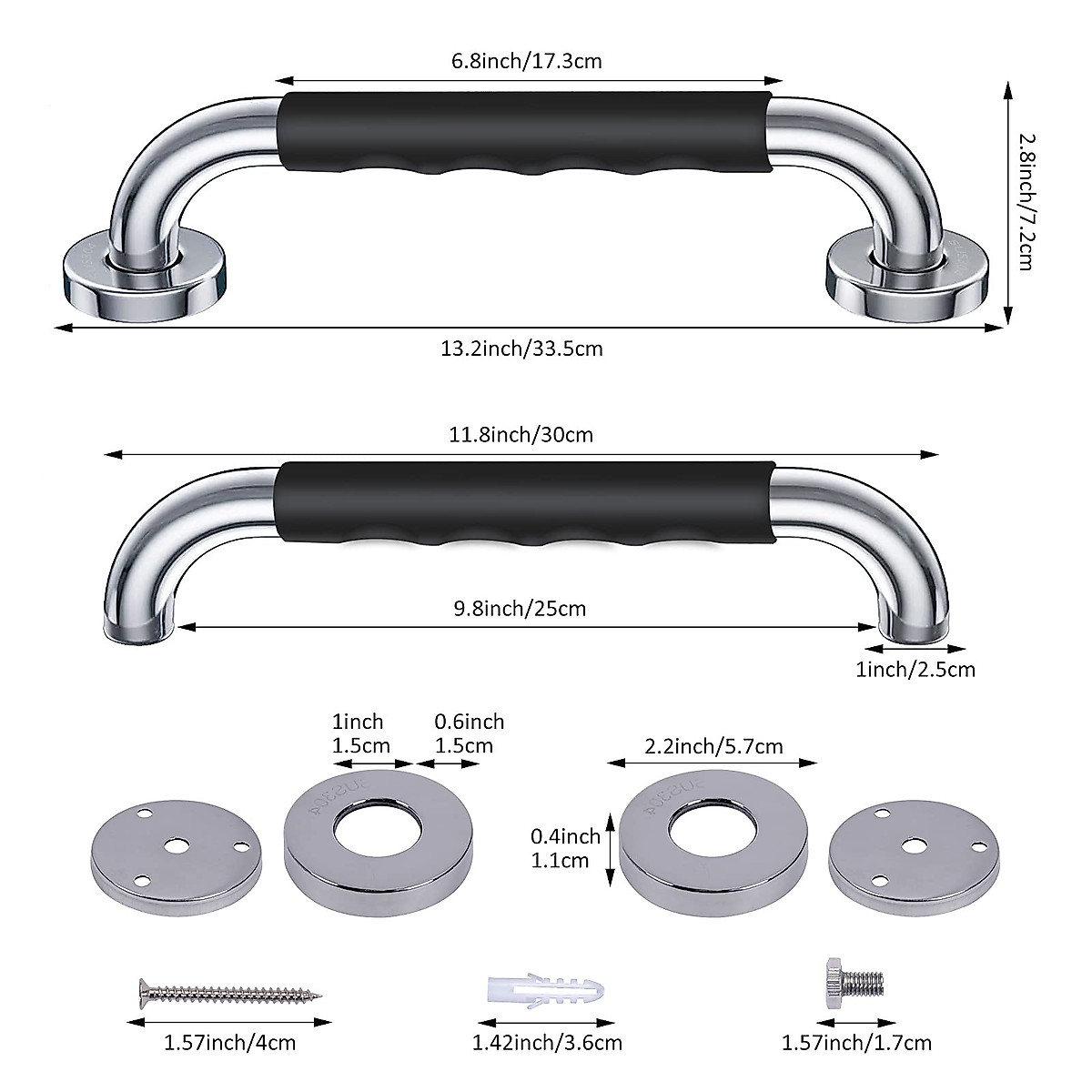 Funland 2 Pack 12 Inch Shower Grab Bar with Anti-Slip Rubber Grip, Stainless Steel Grab Bars Handles for Elderly, Bath Grab Bar, Handicap Grab Bars, Bathroom Balance Senior Assist Handle, Black