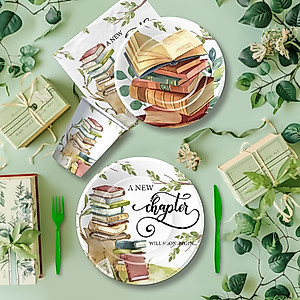 APOWBLS Storybook Baby Shower Decorations Supplies - A New Chapter Will Soon Begin Book Theme Party Decorations, Plate, Cup, Napkin, Tablecloth, Cutlery, Library Reading Book Club Decoration, Serve 24