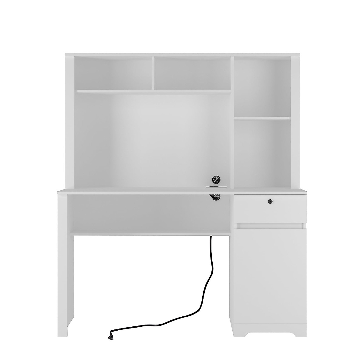 Holaki Computer Desk with Hutch & Bookshelf,Wood Executive Desk Teens Student Desk Writing Laptop Home Office Desk with Drawers,3 AC Outlets and 2 USB Charging Ports,Study Laptop Table for Home(White)