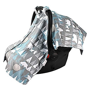 Baby Car Seat Canopy Cover - White Bear and Trees