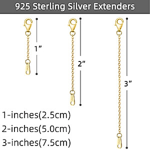 VANBARIS Necklace Extenders Gold Chain Extenders for Necklaces Extensions Sterling Silver Bracelet Extender Gold Necklace Extenders for Women 3 Piece Set, 1 2 3 Inch