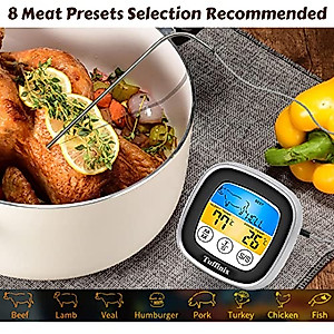 Digital Touchscreen Meat Food Thermometer - Tuffinix Instant Read Meat Thermometer 40in Probe Kitchen Cooking Thermometer with Timer Function Oven Safe for BBQ Frying Pan Smoker Cooking