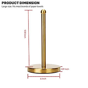 Paper Towel Holder Stand with Sturdy Base Fits Standard and Jumbo Sized Paper Towel, Paper Towel Holder Countertop (Gold)