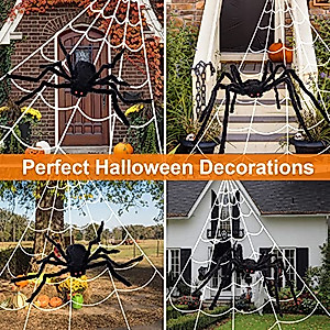 KUCHEY Halloween Decorations Outdoor 200'' Triangular Spider Web+47'' Giant Fake Spiders, Halloween Decor Indoor Clearance for Home Outside Yard Costumes Party Haunted House Garden Lawn