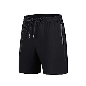 Men's Gym Workout Shorts Quick Dry Lightweight Athletic Training Running Hiking Jogger with Zipper Pockets(Muaney-MenSportShorts7022-Black02-M)