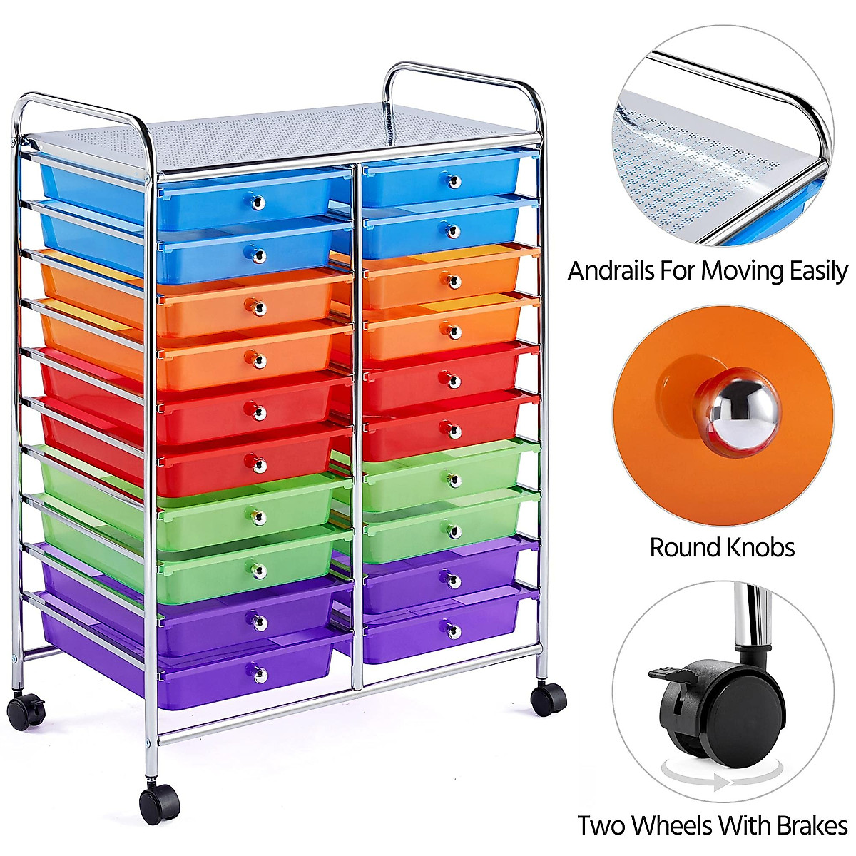 Yaheetech 20 Drawers Rolling Storage Cart Multipurpose Movable Organizer Cart Tools Scrapbook Paper Organizer on Wheels, Multicolor