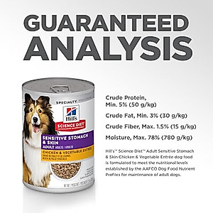 Hill's Science Diet Sensitive Stomach & Skin, Adult 1-6, Stomach & Skin Sensitivity Support, Wet Dog Food, Chicken & Vegetables Loaf, 12.8 oz Can, Case of 12