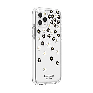kate spade new york Scattered Flowers Case for iPhone 11 Pro - Polyurethane, Shock-Absorbent, Defensive Hardshell with White Bumper, Scattered Flowers Gold Gems