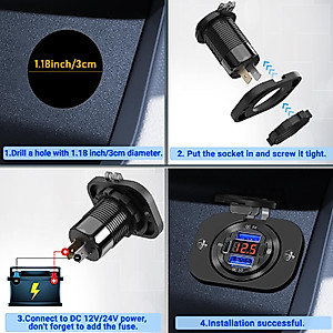 66W 12 Volt USB Outlet,Qidoe Dual Quick Charge 3.0 and PD 30W, USB 12V Power Outlet with Red Voltmeter and Switch, Waterproof Aluminum Socket for Car Accessories Boat USB Port Marine USB Outlet