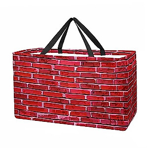 KQNZT Reusable Grocery Bags, Heavy Duty Reusable Shopping Bags, Large Tote Bags with Long Handles and Reinforced Bottom, Red Brick Wall
