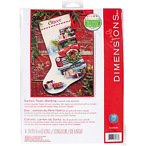 Dimensions Whimsical Counted Cross Stitch Kit Santa's Truck Stocking - 16"(1 Pc.) - Christmas Stocking, DIY Gift for Loved Ones, Ideal for Festive Events