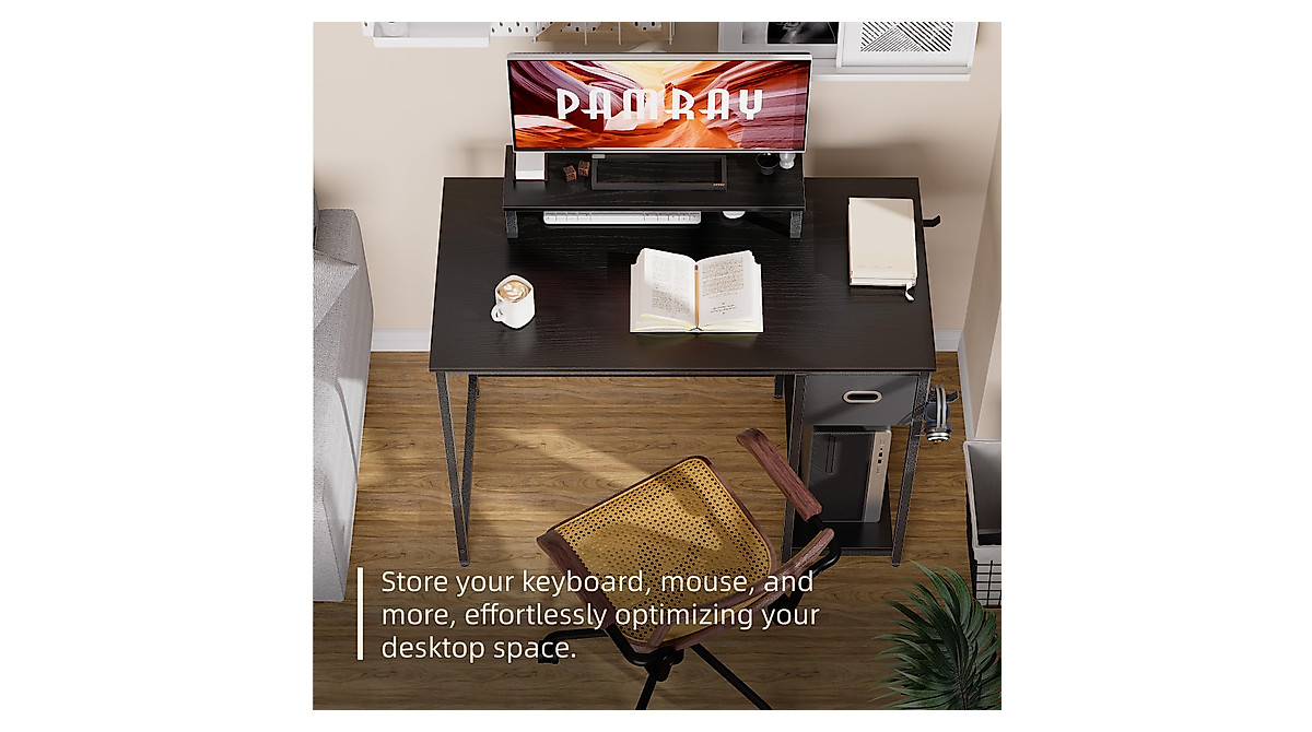 Pamray 39 Inch Computer Desk with Monitor Stand