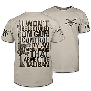 Gun Control T-Shirt Patriotic Tribute Tee | American Pride Veteran Support Shirt | 100% Cotton Military Apparel | Tan, Large