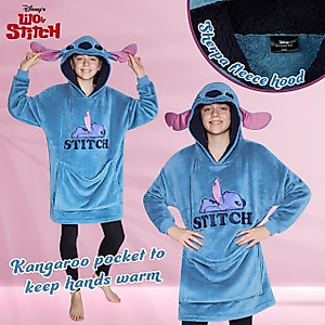 Disney Stitch Girls Teenagers Fleece Hoodie - Hoodie Blanket 2 in 1 Oversized One Size Girls Gifts (Blue Stitch)