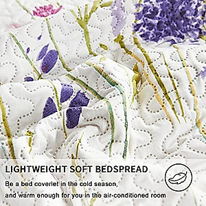 Jarson Floral Quilts Set Lightweight Spring Summer Bedspreads Full/Queen Size, 3Pcs Rustic Country Bedding Flowers Botanical Plant Reverisible Coverlets Pillow Shams
