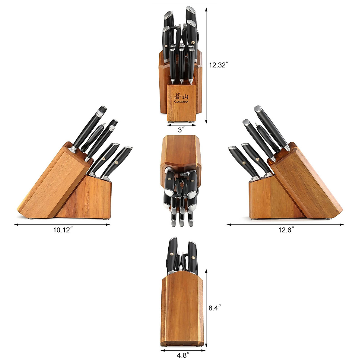 Cangshan L Series 12-Piece Knife Block Set with 6 Steak Knives, Forged German Steel, Acacia Block, Black, 1026061
