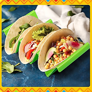 18 Pcs Taco Holders Stand Colorful Taco Trays Plates and Rack for Soft or Hard Taco Shells Pp Health Material Very Hard and Sturdy, Dishwasher & Microwave Safe