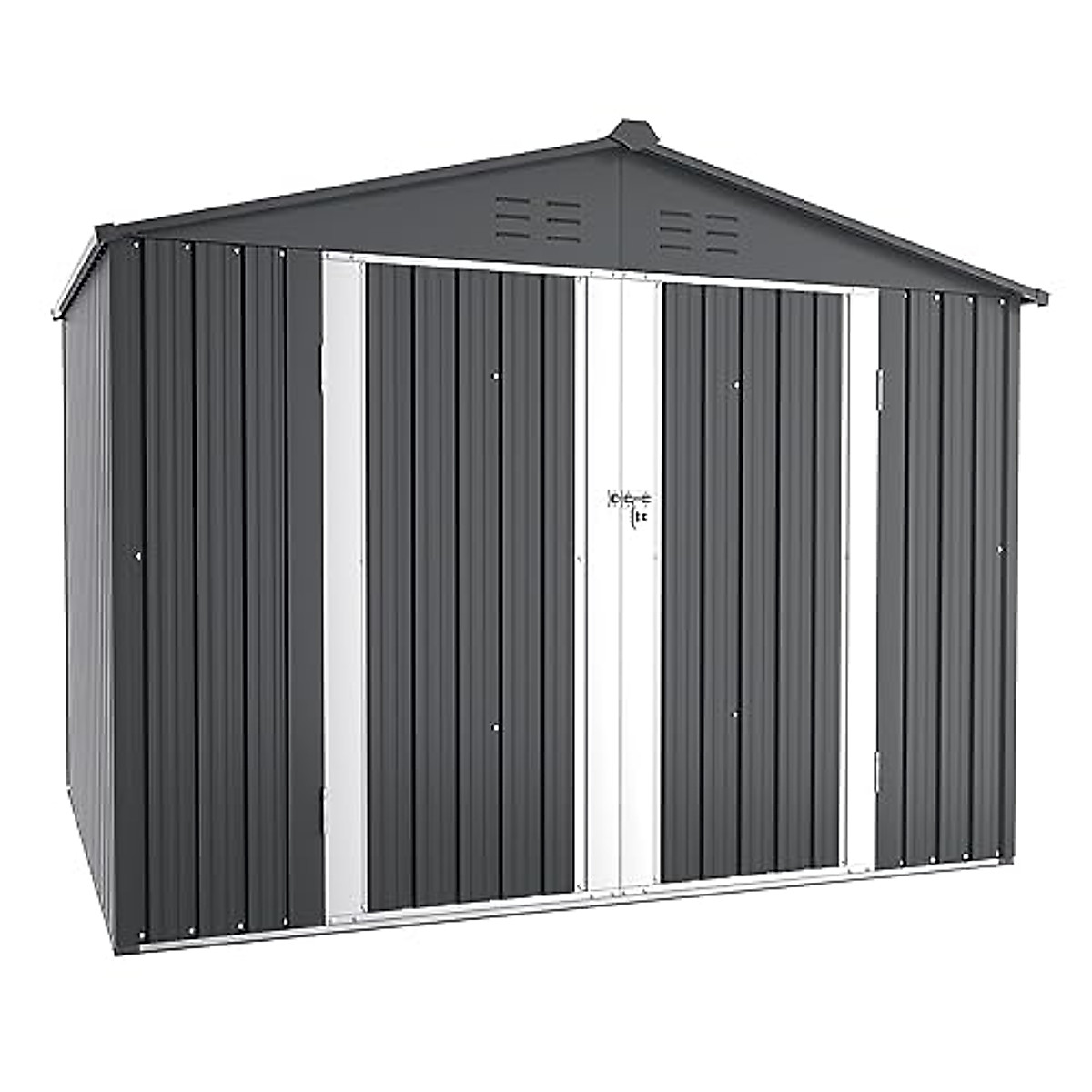 Incbruce 8x6 Ft Outdoor Storage Shed Double Sloping Roof Garden Shed, Galvanized Metal Storage Shed with Sliding Door, Metal Shed Kit with Double Doorknobs and Air Vents (Grey)