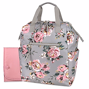 Wide Open Frame Diaper Bag Backpack and Nappy Travel Bag Tote with Changing Pad, Stroller Straps (Floral Frenzy)