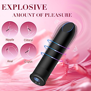 Bullet Vibrator with Angled Tip for Precision Clitoral Stimulation, Discreet Rechargeable Lipstick Vibe with 10 Vibration Modes Waterproof Nipple G-spot Stimulator Sex Toys for Women (Black)