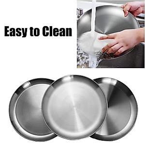 CAMBUY Stainless Steel Plates 9 inch 304 Metal Lightweight Unbreakable Dinner Dishes Plates Set Non-Toxin Dishwasher Safe BPA Free and Healthy (10 Pcs)