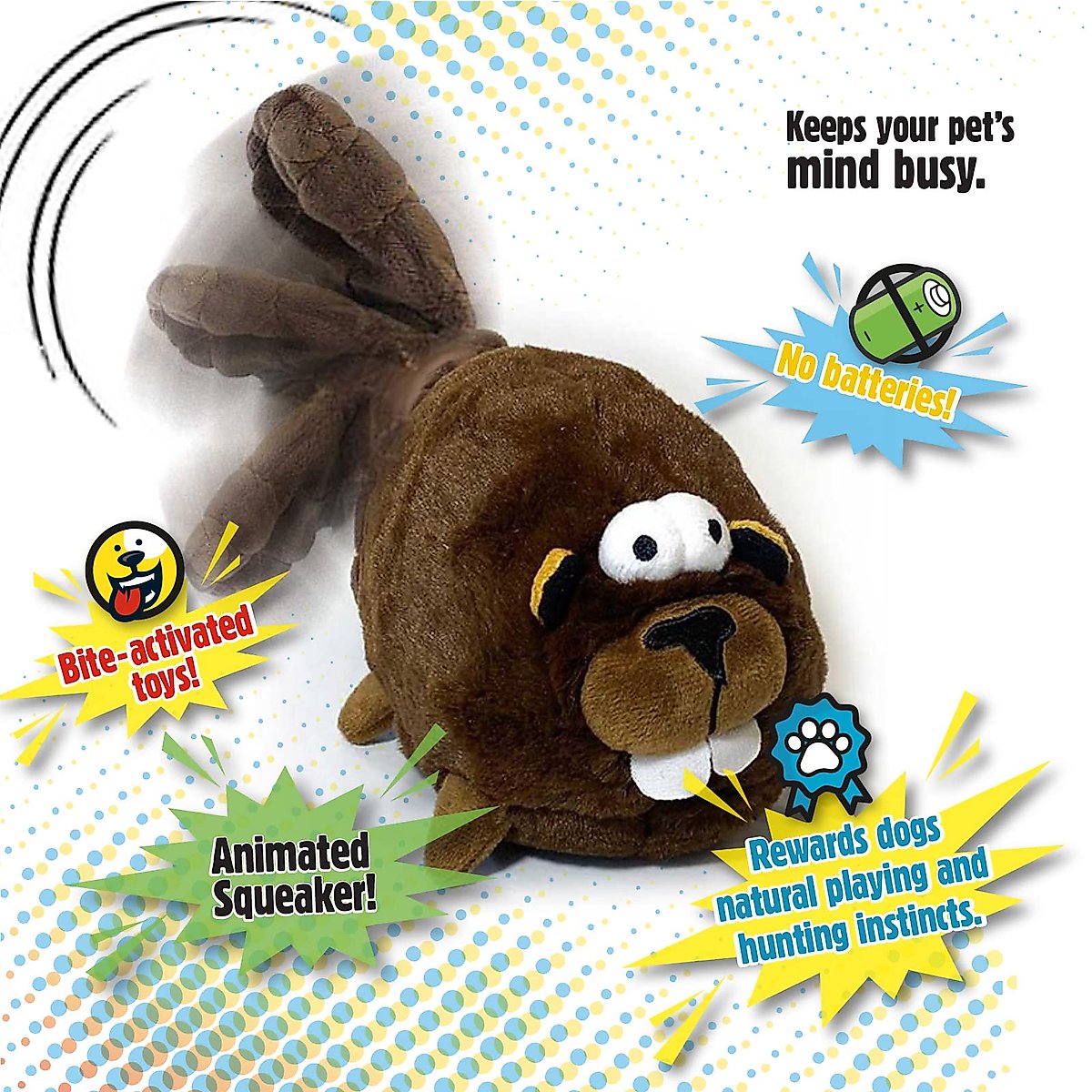 goDog Action Plush Beaver Animated Squeaky Dog Toy, Chew Guard Technology - Brown, One Size