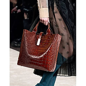 ZiMing Women Handbags and Purses Set Glossy Crocodile Pattern Leather Tote Bags Cross-body Bag Satchel Handbag Wallet Wristlets Bag 3 Pcs -Brown