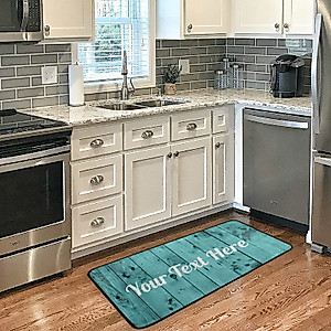 Custom Teal Turquoise Green Wooden Kitchen Rugs Non Slip Home Sweet Home Kitchen Mats Bath Rug livingroom Doormats for Home Decor, Washable, 39 x 20 Inch