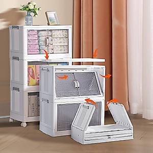 MOPUP Closet Organizers and Storage - 132 QT Stackable Storage Bins with Lids and Doors and Wheels, Dorm Room Essentials, 32 Gal Collapsible Stackable Storage Bins, Plastic