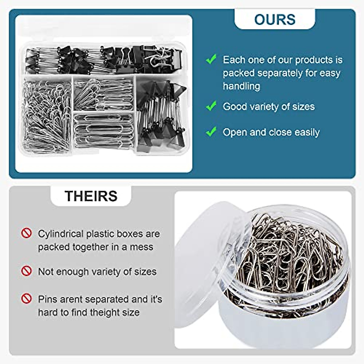 Binder Clips Paper Clips, EHME 340pcs Metal Office Clips Set with Paper Clamps Paperclips for Office and School Supplies, Assorted Large, Medium, Small Sizes