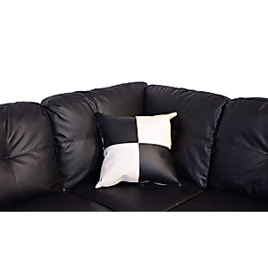 OPTOUGH Black Faux Leather Sectional Sofa L-Shape Couch with Left Chaise Storage Ottoman & 2 Pillows for Living Room Furniture Sets