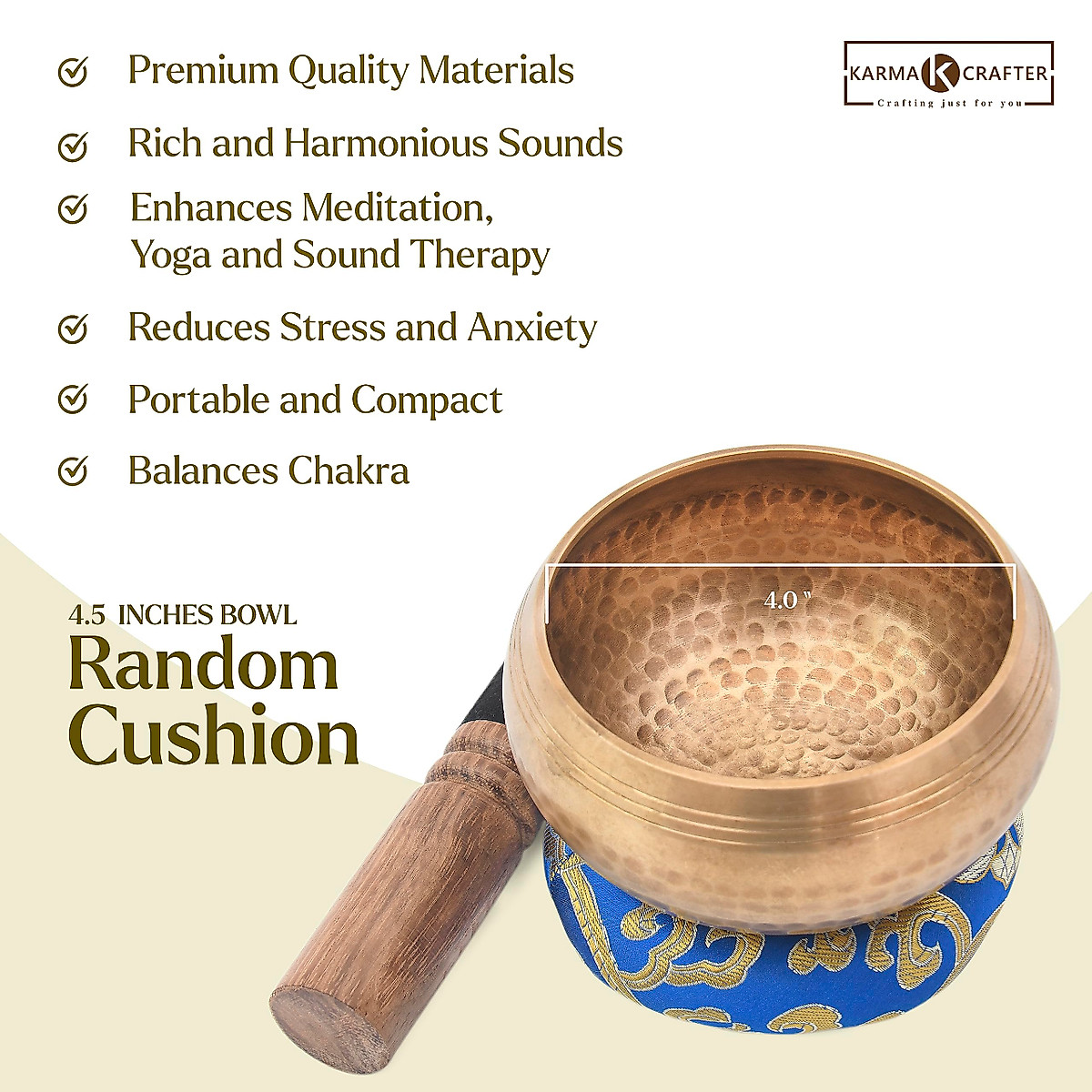 Tibetan Singing Bowl Set - 4.5” inches Sound Bowl Meditation Set - Meditation Bowl with Random Cushion and Mallet - Cuencos Tibetanos for Sound Bath and Healing
