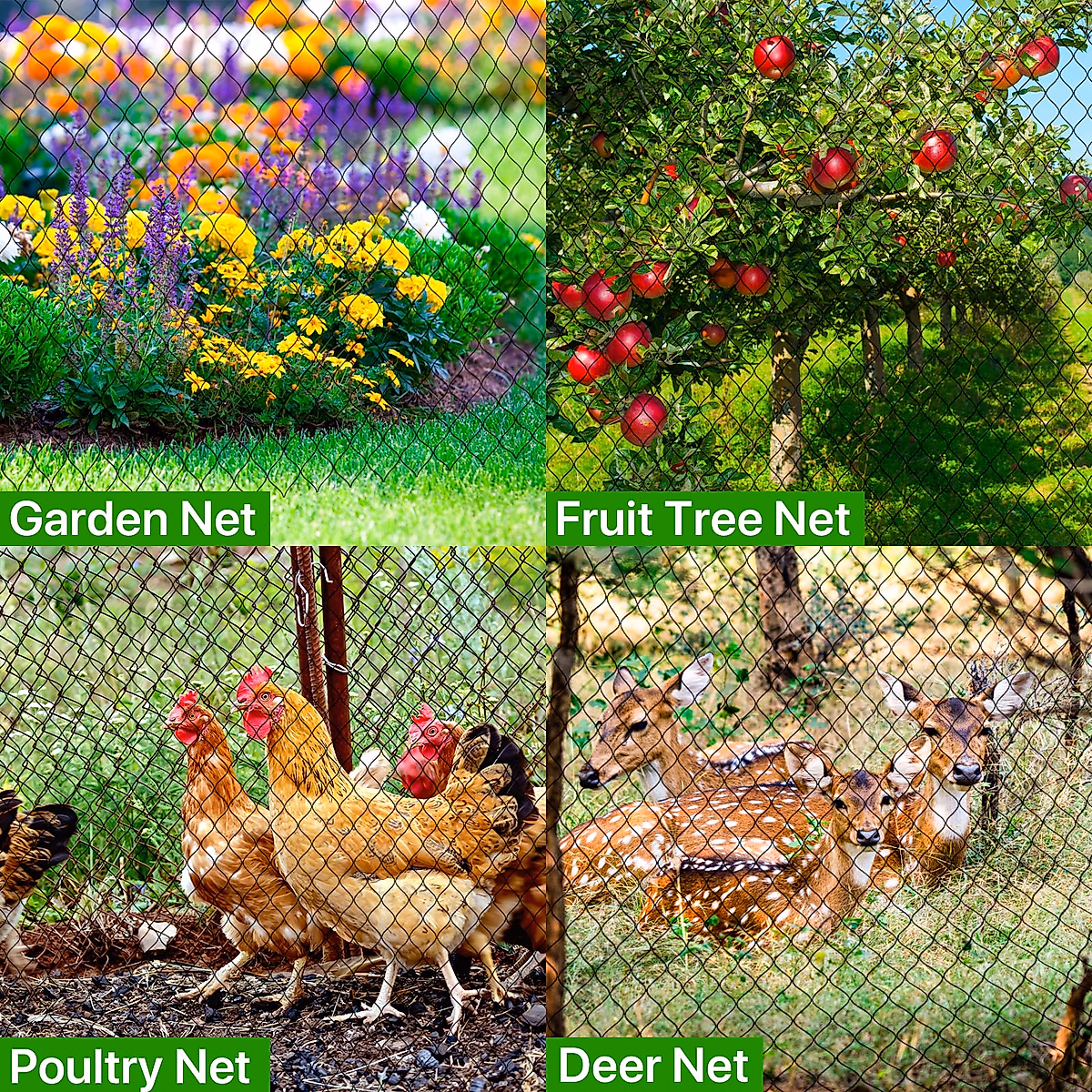 Bird Netting for Chicken Coop - 50x50ft Poultry Netting Over Chicken Run & Chicken Pen, Heavy Duty 2.4” Mesh Garden Net for Blueberry Bushes, Fruit Trees and Vegetable Against Birds, Deer, Squirrels