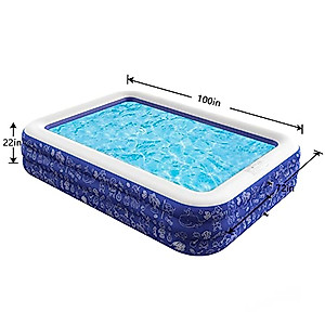 Inflatable Swimming Pool Full-Sized Pools Above Ground for Girls/Boys Garden Backyard Outdoor Swim Center Water Party Family Pool Royal Blue,100"x72"x22" Summer Water Party(No Pump)
