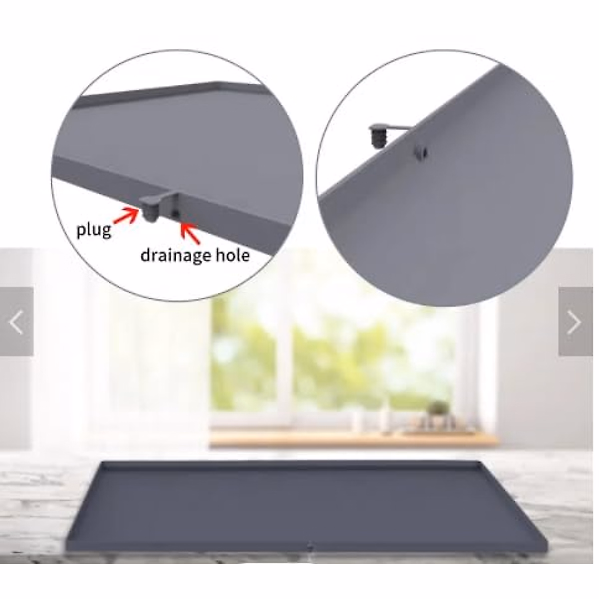 Premium 34” x 22” Under Sink Mat with Bonus Faucet Splash Guard: Waterproof Silicone Kitchen Sink Mat with Drain Hole - Rubber Mat Cabinet Protector, Anti-Slip, and Waterproof Kitchen Cabinet Liner