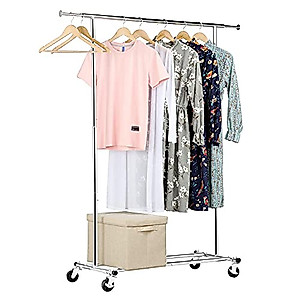 Yaheetech Metal Garment Rack with Wheels, Heavy Duty Clothes Rack with Extendable Hanging Rod, Clothing Rack for Hanging Clothes, Silver