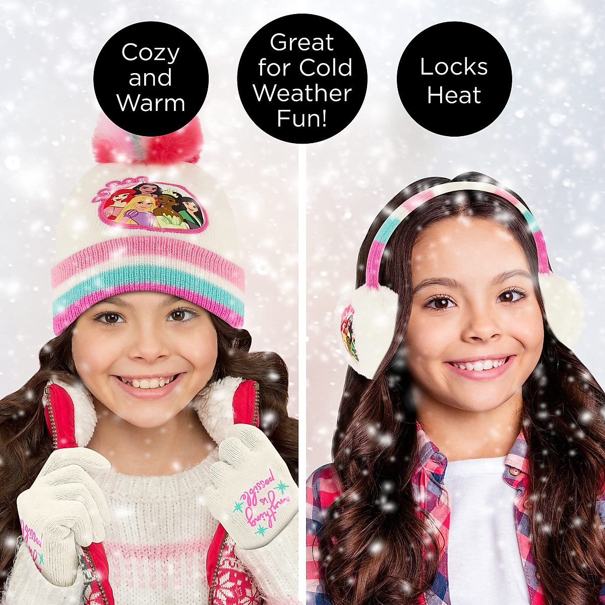 Disney Girls' Winter Earmuffs and Kids Gloves Set, Princess for Ages, Age 4-7