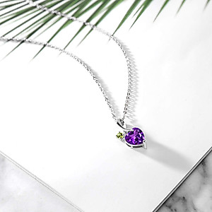 Gem Stone King 2.42 Ct Heart Shape Purple Amethyst Green Peridot 925 Sterling Silver Pendant