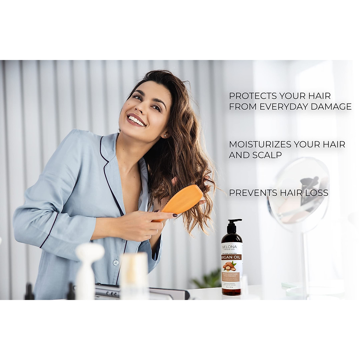 velona Argan Oil - 16 oz | Morocco Oil | Stimulate Hair Growth, Skin, Body and Face Care | Nails Protector | Unrefined, Cold Pressed | Cap Kit