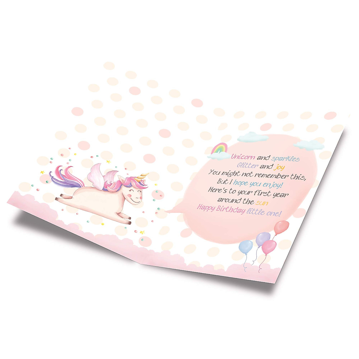 Prime Greetings First (1st) Birthday Card, Made in America, Eco-Friendly, Thick Card Stock with Premium Envelope 5in x 7.75in, Packaged in Protective Mailer