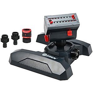 Eden 94125 Adjustable 4-Way Mini Turbo Oscillating Sprinkler W/Quick Connect Starter Set, 16 Nozzle, Covers up to 4,069 sq. ft. Heavy Weight Base