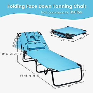 Giantex Chaise Folding Chair Adjustable Beach Patio Lounge Recliner, Turquoise