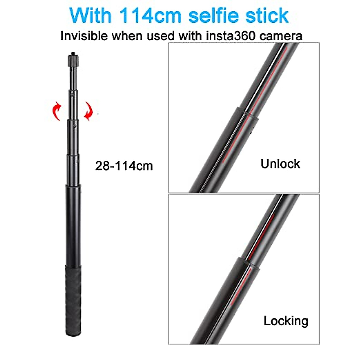 Third Person Perspective Handlebar Mount +114CM Invisible Selfie Stick for Bike Motorcycle Ride Tracking Shooting for Insta360 ONE X3,X2,X,RS,R 360 Camera