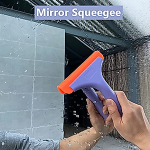 Lunbengo Small Shower Squeegee for Glass Doors, Bathroom Mirror, Tiles, Long Handle Squeegee with Soft Silicone Blade for Windshield, Car Tinting Glass Film Installation, 7.5 x 5.9IN, Purple