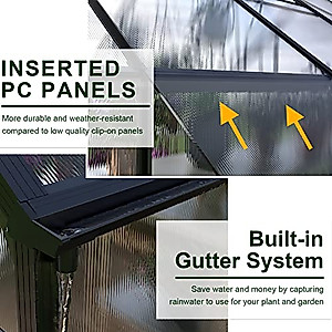 HOWE 8x10x7.5 FT Polycarbonate Greenhouse 2 Sliding Doors 2 Vent Window Walk-in Premium Greenhouse Storage Shed Sunroom Aluminum Large Hot House Garden Backyard for Outdoor Matte Black