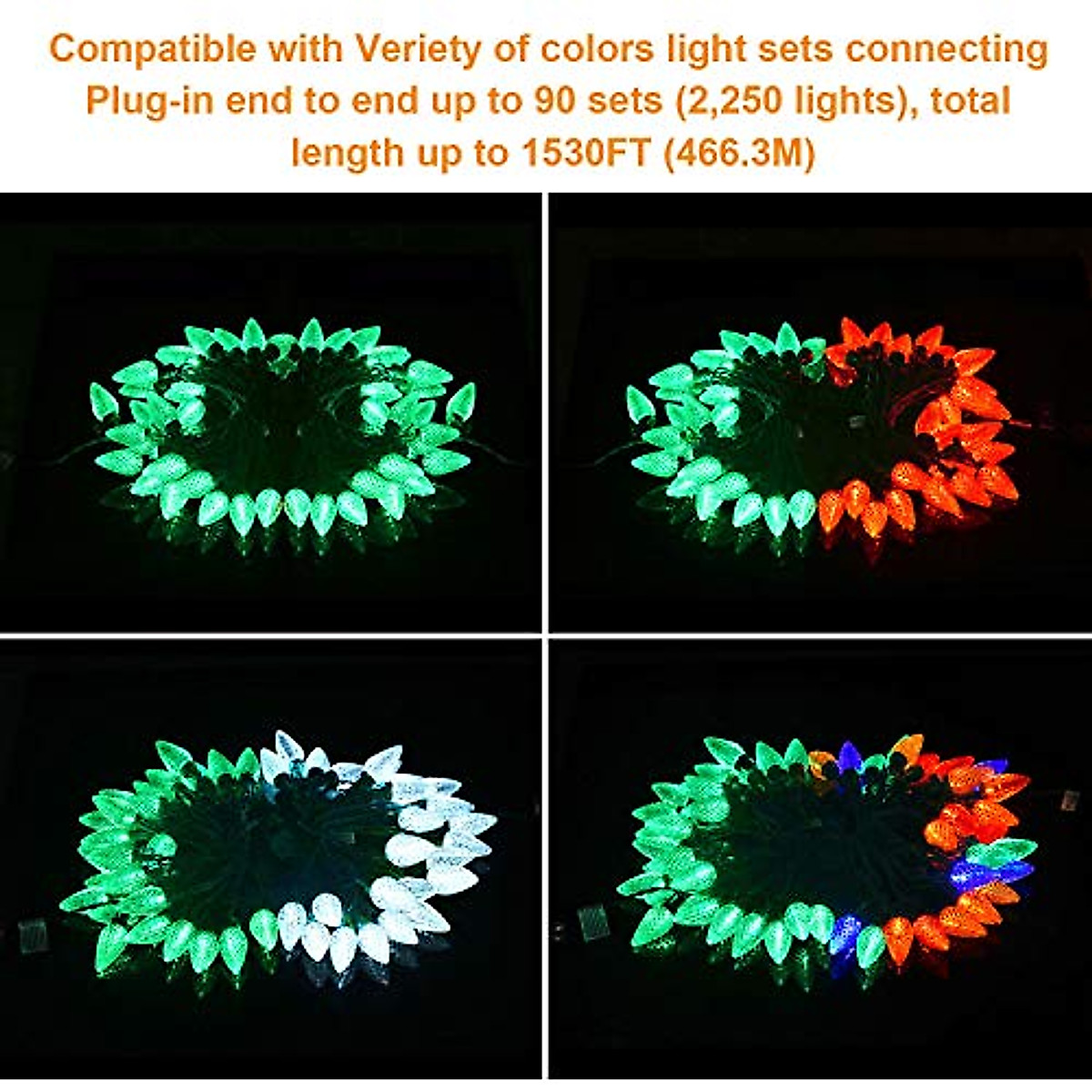 Silvom Green Christmas Lights, 25 LED Festive Lights, 16ft Faceted C9 String Lights, 120V UL Certified Indoor & Outdoor String Lights for Easter, Tree, Garden, Party, Patio, Fence, Holiday Decoration