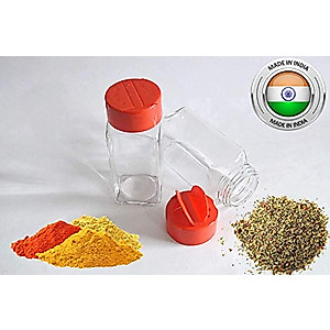 Salt & Pepper Glass Jar Spice Holder Dispensers Oregano and Chilli Flakes Dispenser Shaker Masala jar Spice Container Square 120ml Transparent (Set Of 6, Salt Jar 120ml)