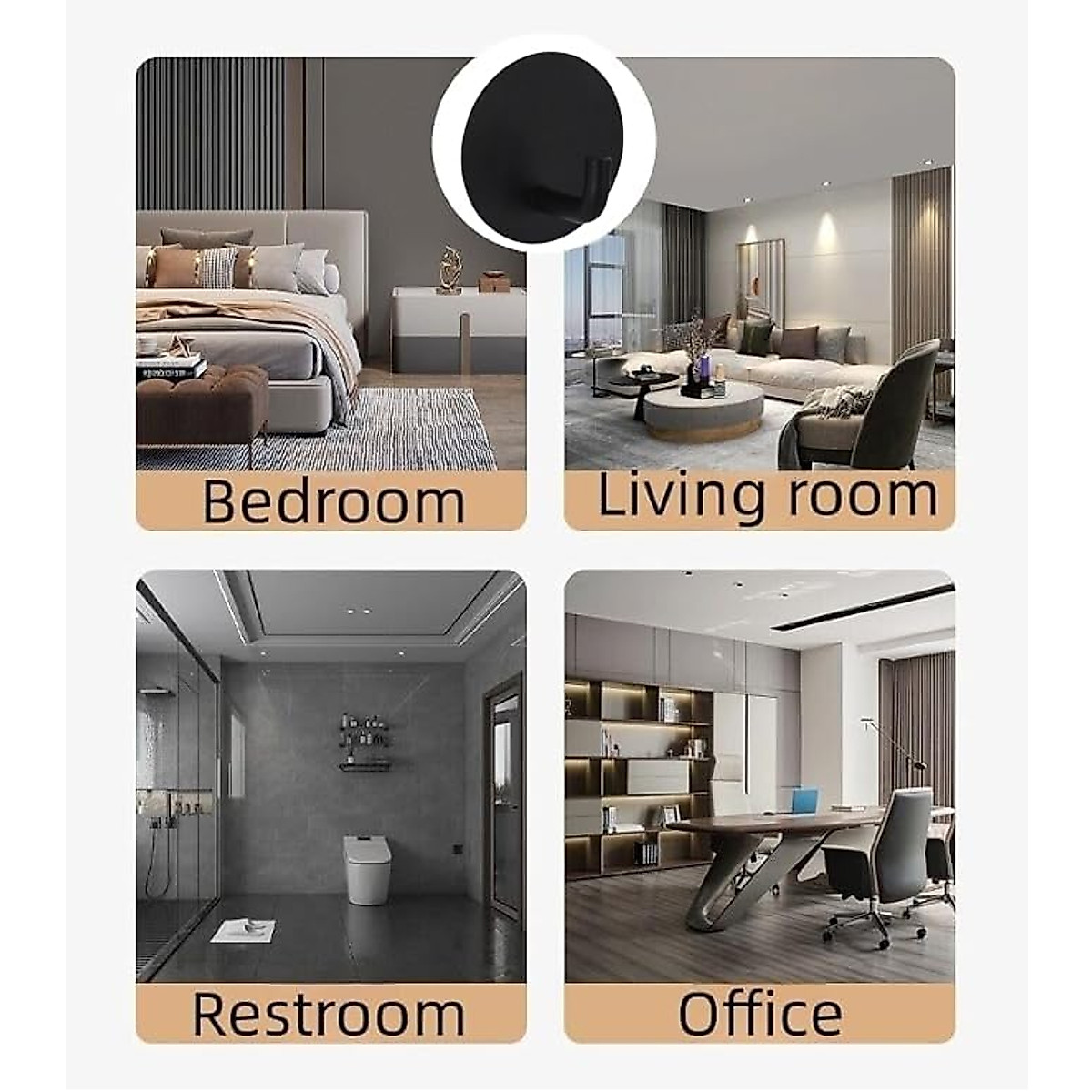 UPEYXDQR Adhesive Hooks Heavy Duty Shower Hook 4 Pack Waterproof, Black Stick on Hooks for Hanging Loofah Towel Robe Clothes, Removable Stainless Steel Bathroom Adhesive Wall Hooks