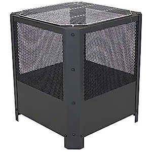 Sunnydaze Grelha 16-Inch Square Steel Fire Pit with Grilling Grate - Black Finish