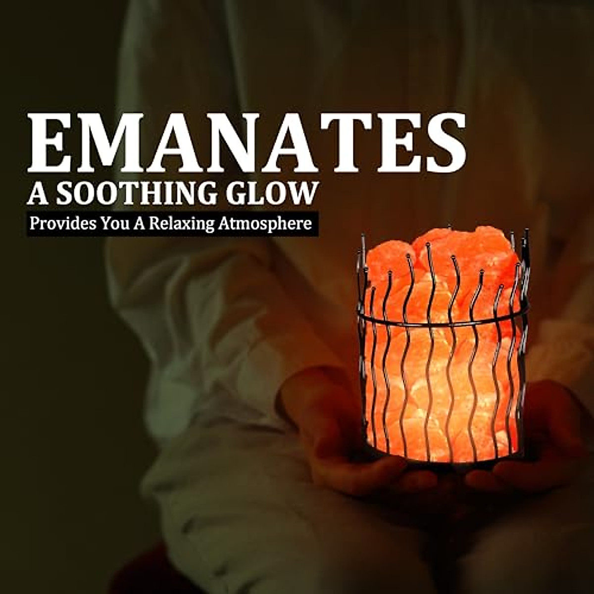 Natural Himalayan Salt , Tall Round Metal Basket lamp with Dimmer Switch | 8-10 lbs